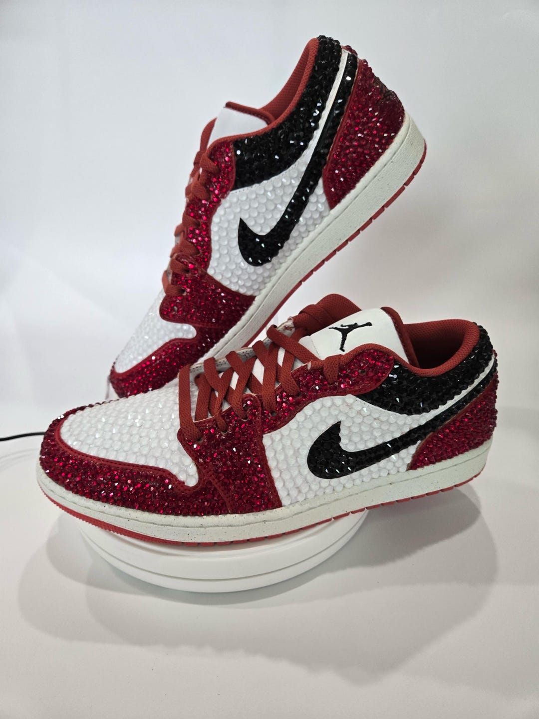 Rhinestone Jordan 1 Lows, Bling Sneakers, Bedazzled Nikes, Red and ...