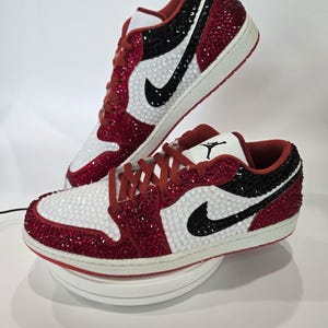 Rhinestone Jordan 1 Lows, Bling Sneakers, Bedazzled Nikes, Red and ...