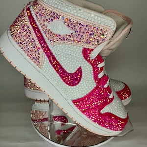 Fully Blinged Jordan 1 Mids- Pink, Custom Rhinestone Sneakers ...