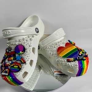 Custom Pride Crocs, Luxury Clogs, LGBTQ, Rainbow Crocs, Bedazzled ...