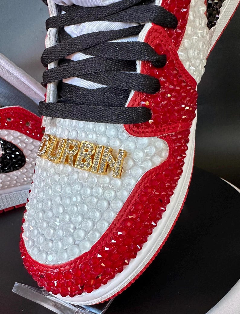 Blinged Rhinestone Air Jordan 1, Chicago Colorway, Bedazzled Sneakers ...
