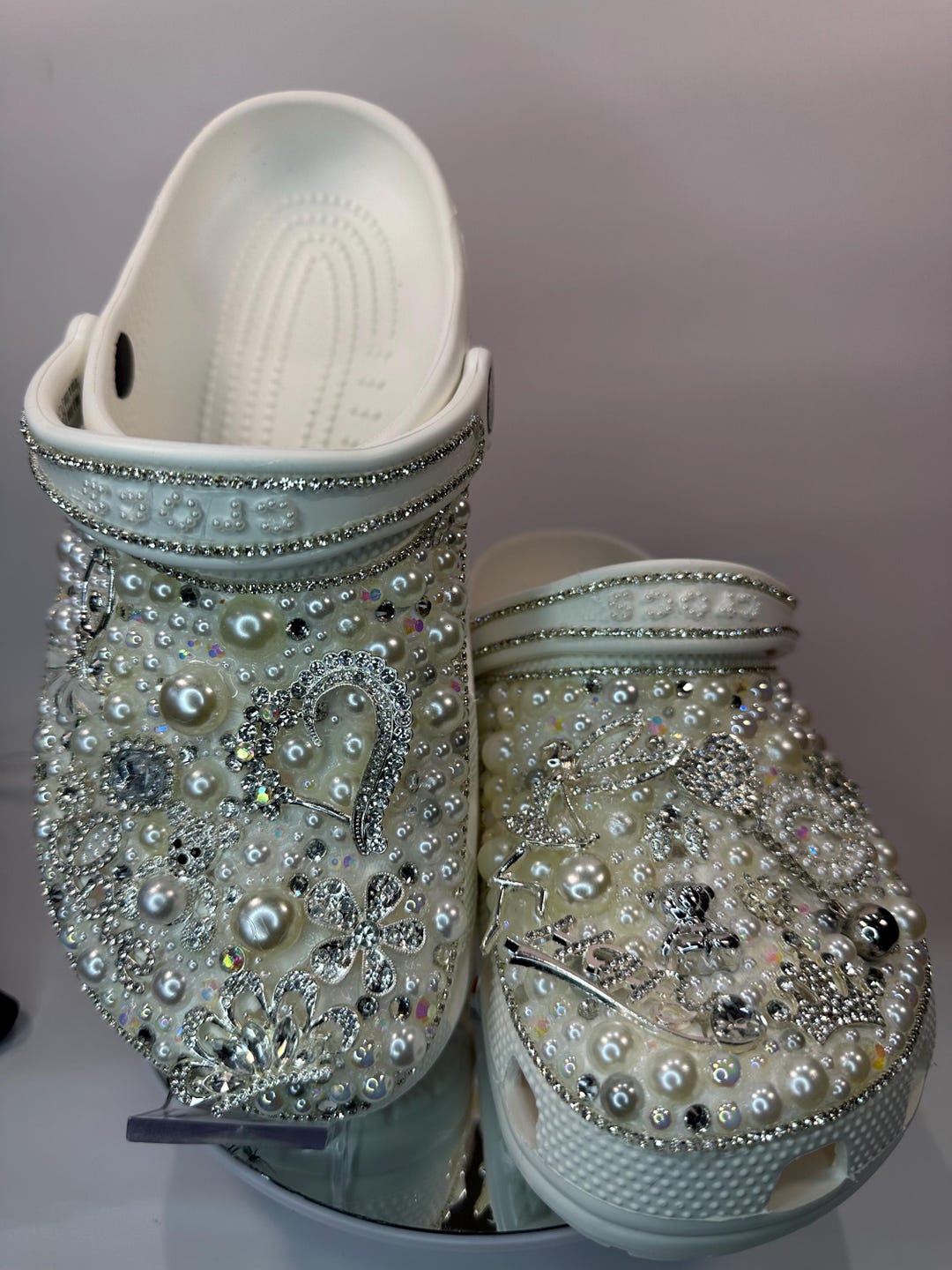 White Bling Wedding Clogs, Custom Rhinestone Cinderella Clogs - Etsy
