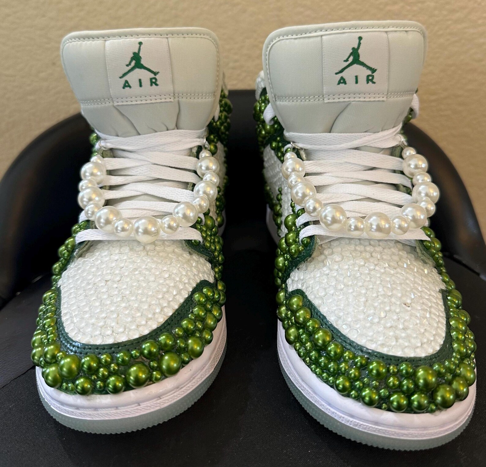 Pearl Jordan 1 Mids, Custom Rhinestone and Pearl Sneakers, Bedazzled ...