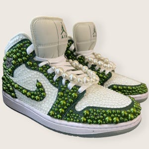 Pearl Jordan 1 Mids, Custom Rhinestone and Pearl Sneakers, Bedazzled ...