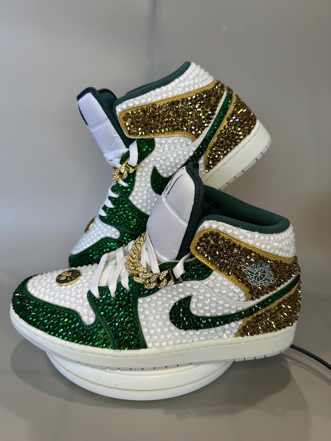 Rhinestone Air Jordan 1, Green and Gold, Sports Team Custom - Etsy