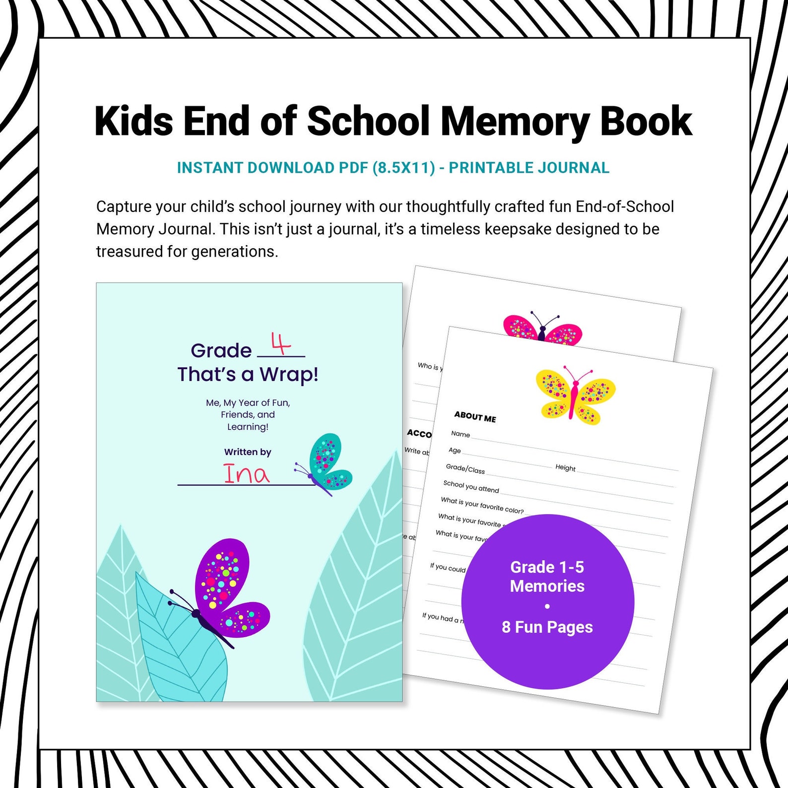 End of School Printable Journal & Activities Keepsake Memory Book Last ...