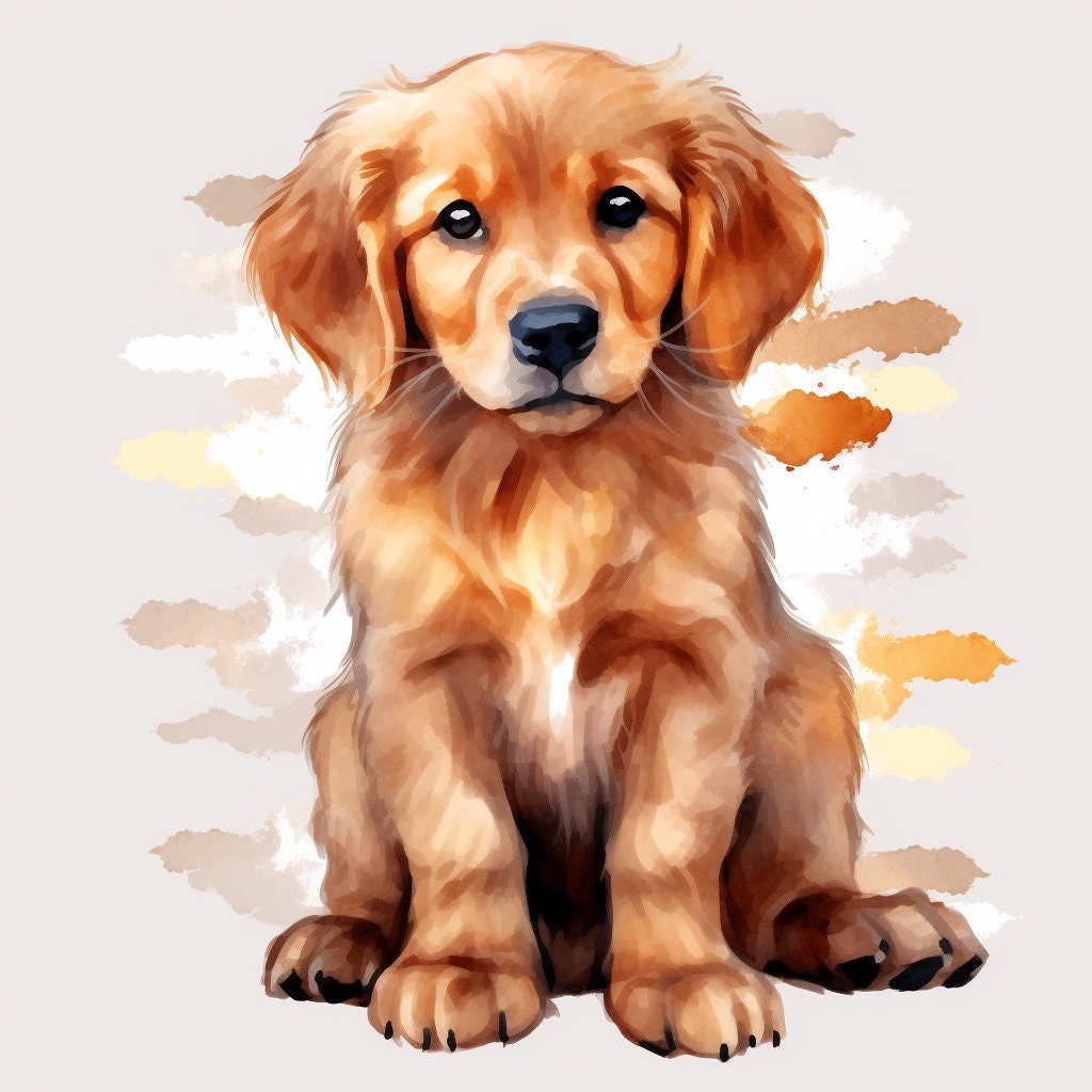 Watercolor Puppy Golden Retriever Clip Art Set - 8 Adorable Puppy ...