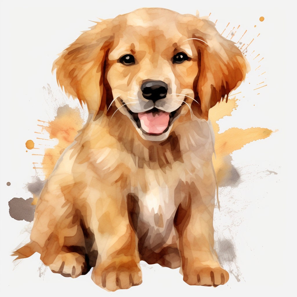 Watercolor Puppy Golden Retriever Clip Art Set - 8 Adorable Puppy ...