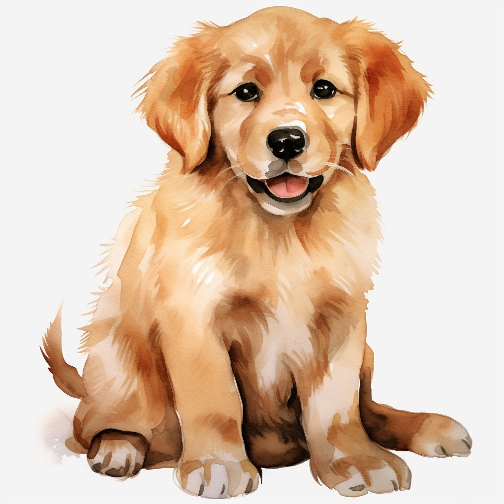 Watercolor Puppy Golden Retriever Clip Art Set - 8 Adorable Puppy ...