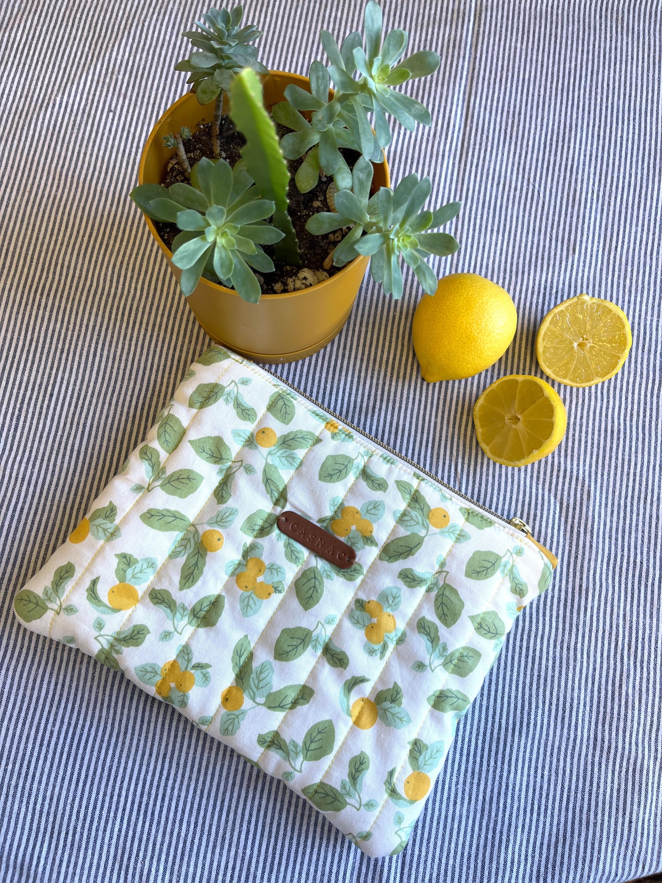 Handmade Quilted Lemon Pouch – Summer Cosmetic Bag – Pencil Case – Pink ...