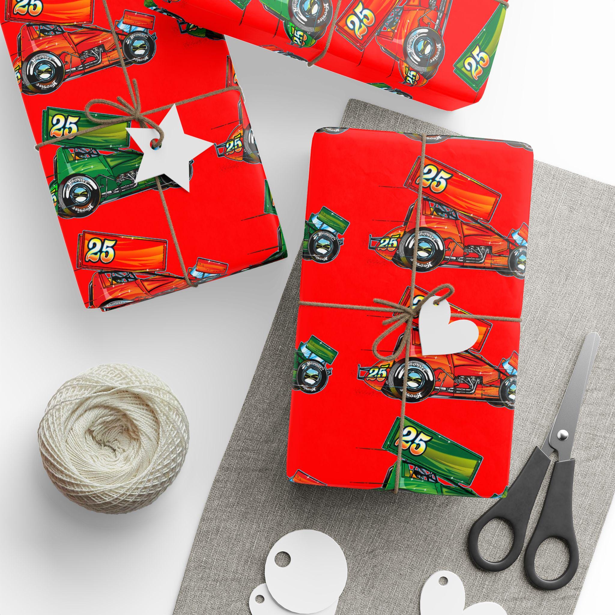 Christmas Sprint Car Wrapping Paper, Holiday Gift Wrap, Racing Car Gift ...