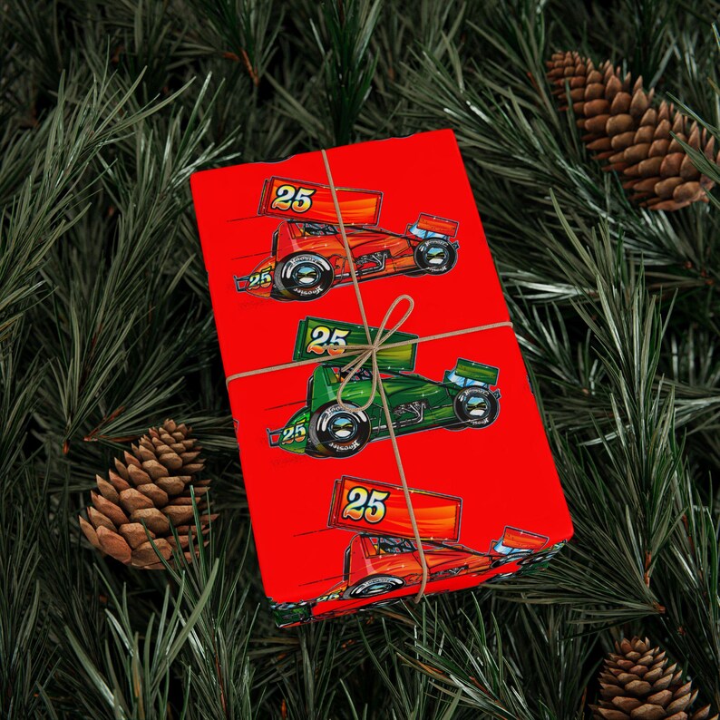 Christmas Sprint Car Wrapping Paper, Holiday Gift Wrap, Racing Car Gift ...