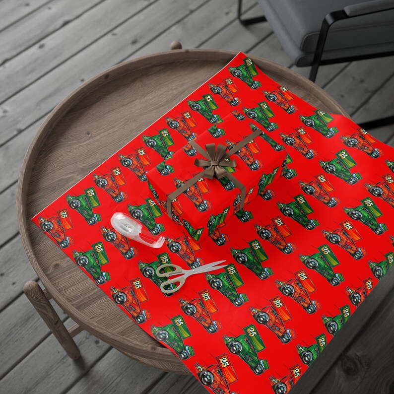 Christmas Sprint Car Wrapping Paper, Holiday Gift Wrap, Racing Car Gift ...