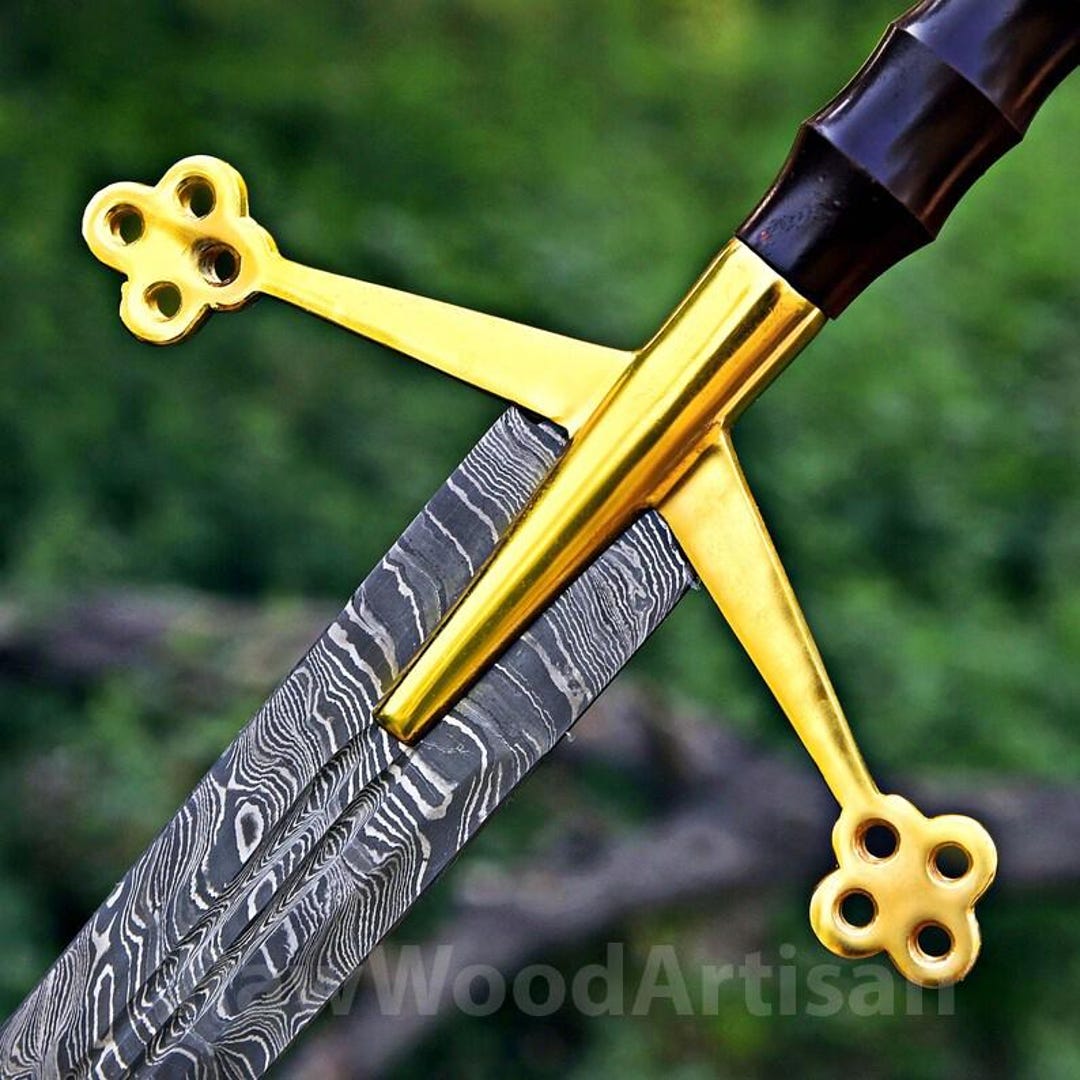 CLAYMORE SWORD DAMASCUS Steel With Leather Sheath, Scottish Claymore ...