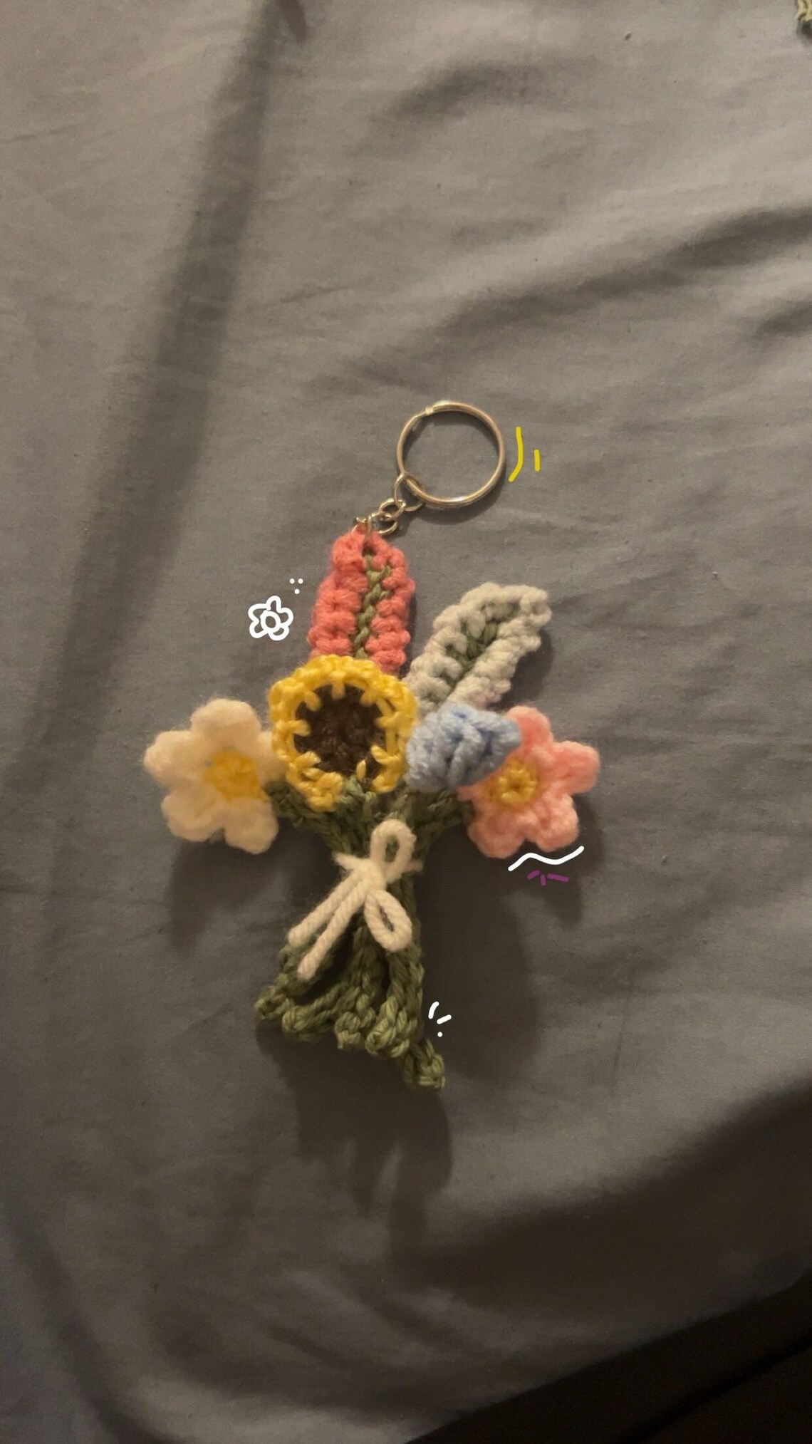 Handmade Crochet Mini Flowers Bouquet Keychain - Etsy