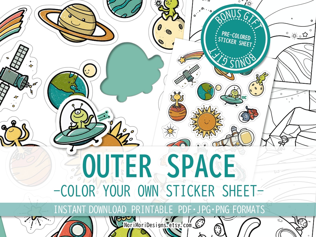 Printable Outer Space Coloring Sticker Sheet & Coloring Pages for Kids ...