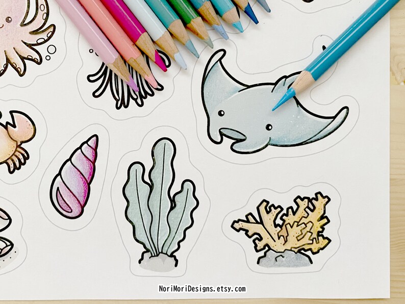 Printable Sea Animals Coloring Sticker Sheet & Coloring Pages for Kids ...