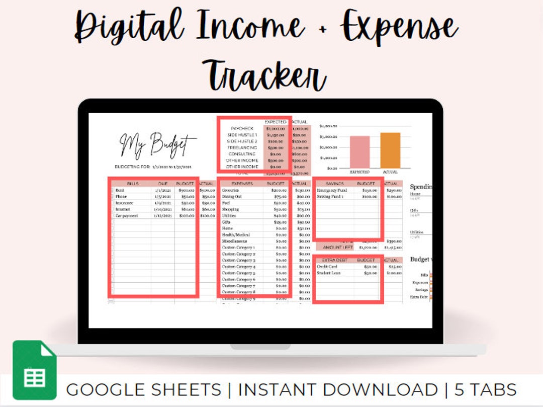 Digital Income and Expense Tracker - Etsy