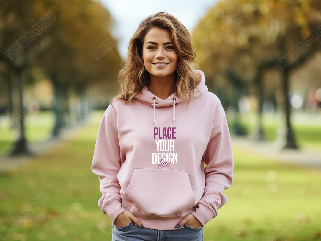 Gildan 18500 Pink Hoodie Mockup, Simple Pink Sleeve Hoodie Mockup ...