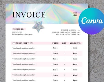 Holographic Starlight Invoice - Digital and Print Ready Canva Template ...