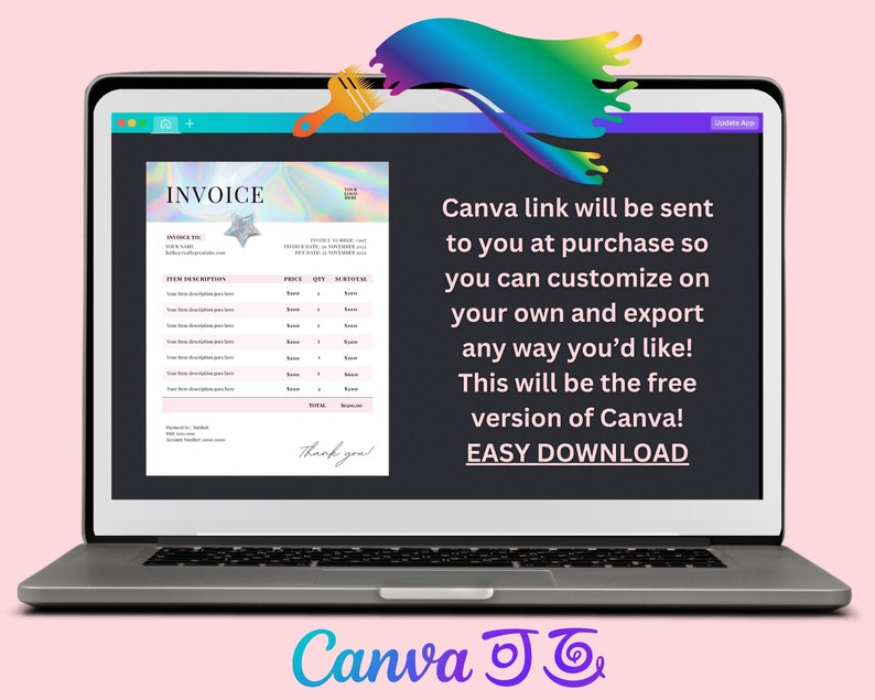 Holographic Starlight Invoice - Digital and Print Ready Canva Template ...