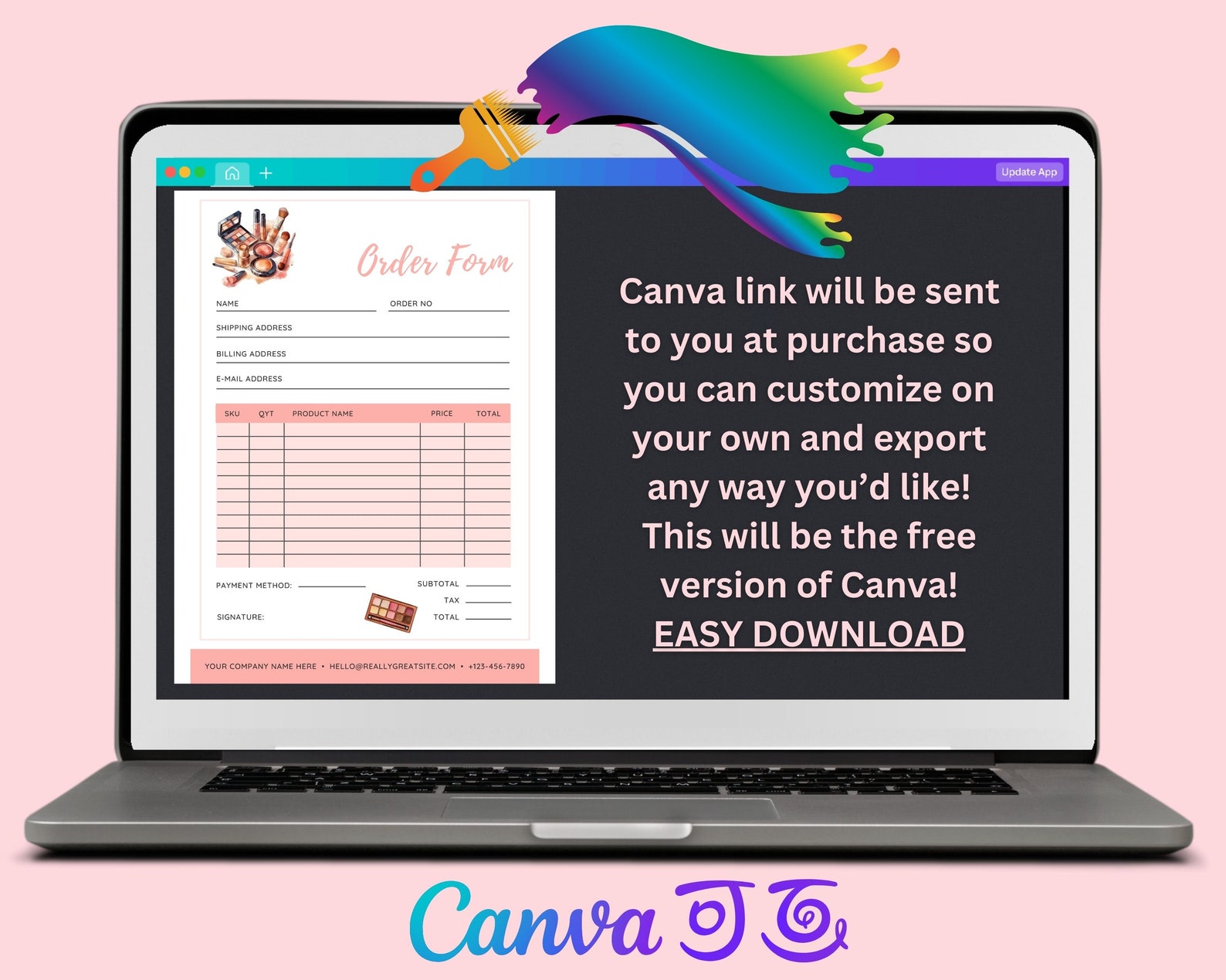Invoice Template Canva Editable, Small Business Custom Order Form ...