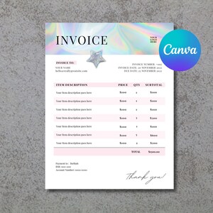 Holographic Starlight Invoice - Digital and Print Ready Canva Template ...