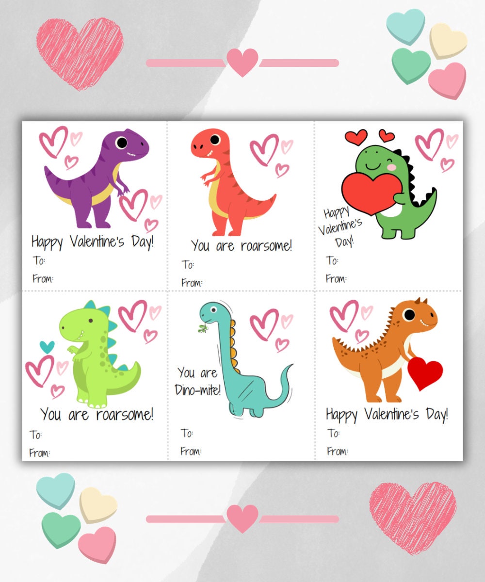 Dinosaur Valentines, Classroom Valentine Card, Preschool Valentine ...