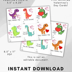 Dinosaur Valentines, Classroom Valentine Card, Preschool Valentine ...