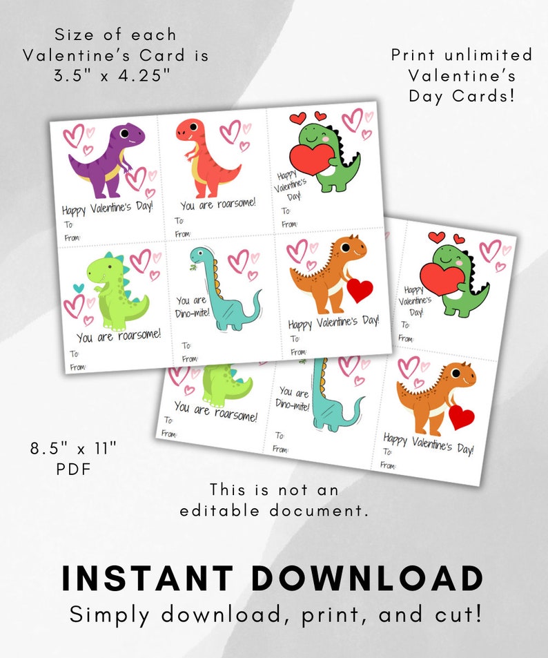 Dinosaur Valentines, Classroom Valentine Card, Preschool Valentine ...