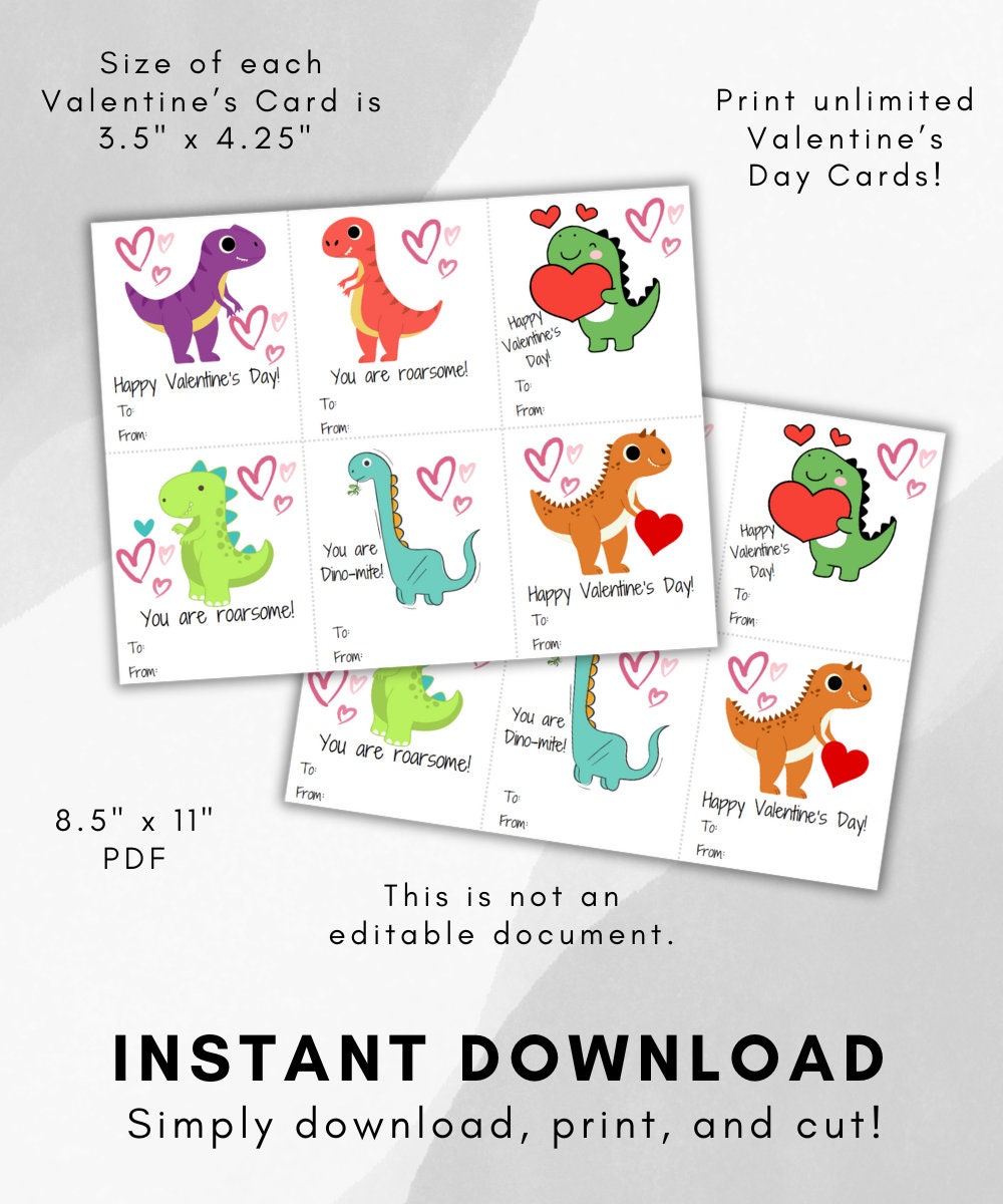 Dinosaur Valentines, Classroom Valentine Card, Preschool Valentine ...