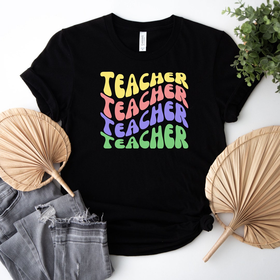 Teacher Shirt, Cute Teacher Shirt, Retro Teacher Shirt, Wavy Letters ...