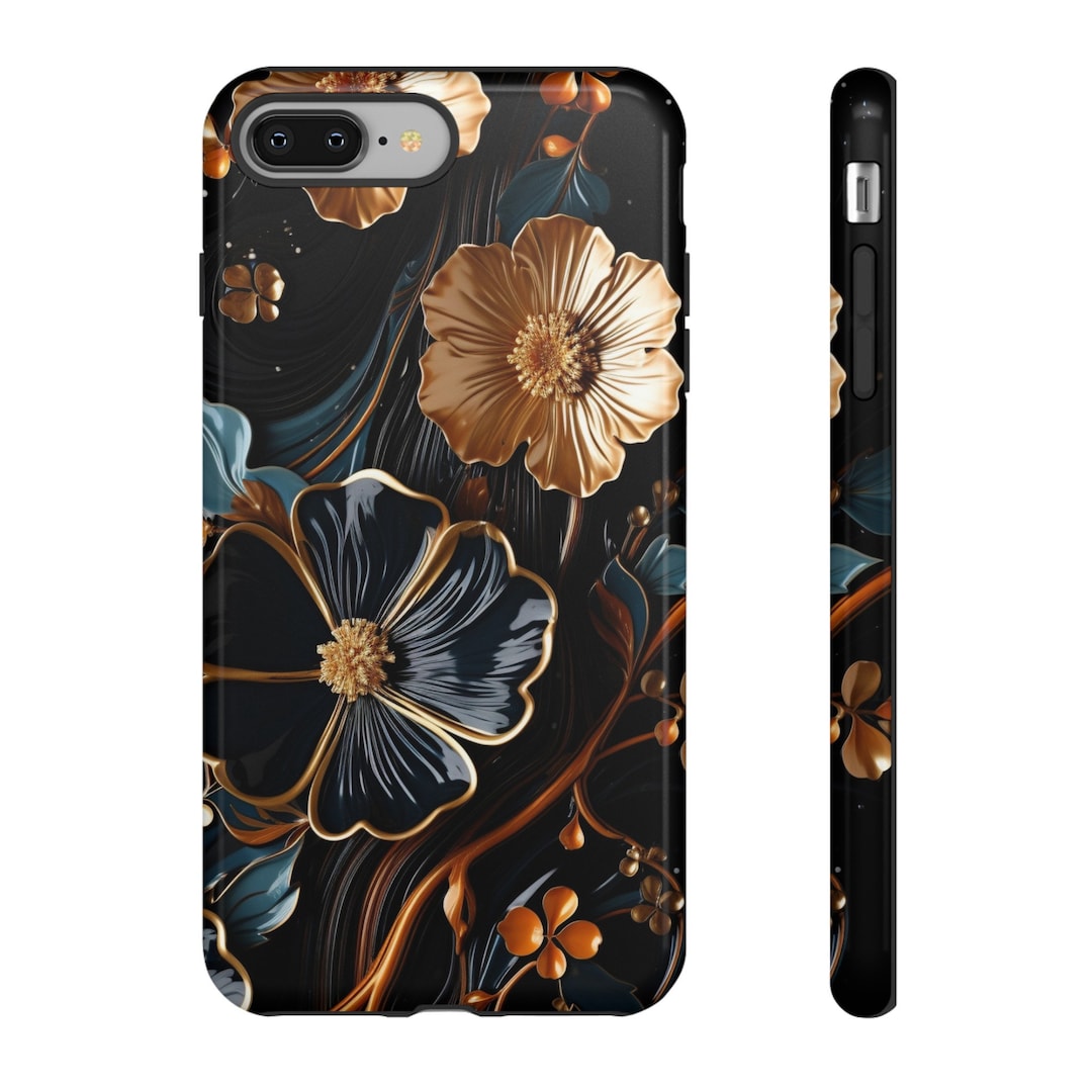 Black and Gold Flower Phone Case, Black Phone Cases, Gold Phone Cases ...