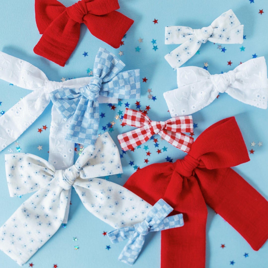 4th of July Bows, Bow Bundle, Bow Clip Sets, Long Hair Bows, Summer ...