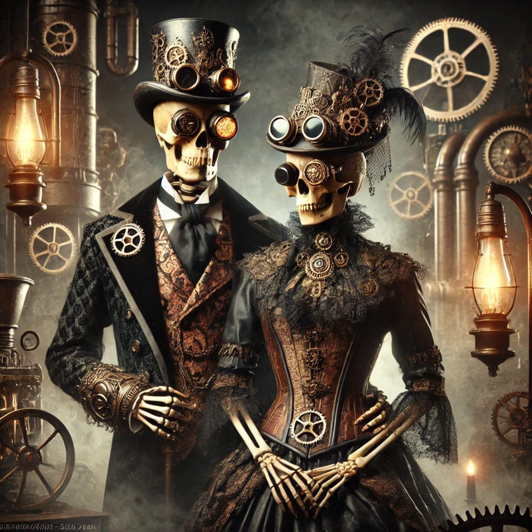 Steampunk Skeleton Couple Metal Sign, Gothic Industrial Wall Art ...