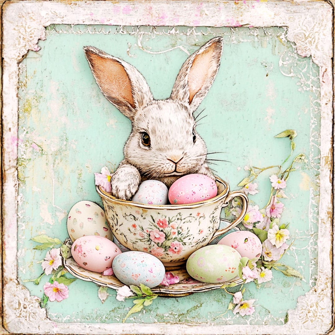 Bunny Teacup Aluminum Spring Sign, Easter Wall Decor - Etsy