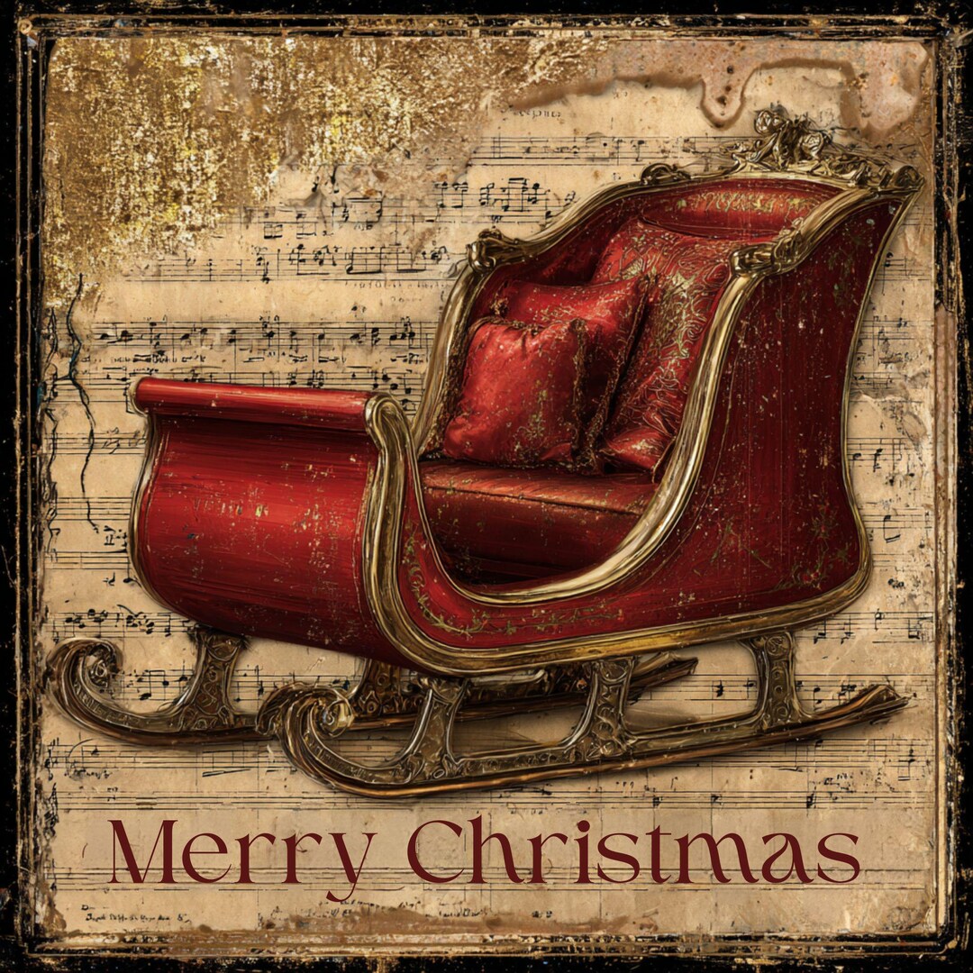 Elegant Sleigh Christmas Sign – 10x10 Vintage Holiday Wall Art, Red and ...