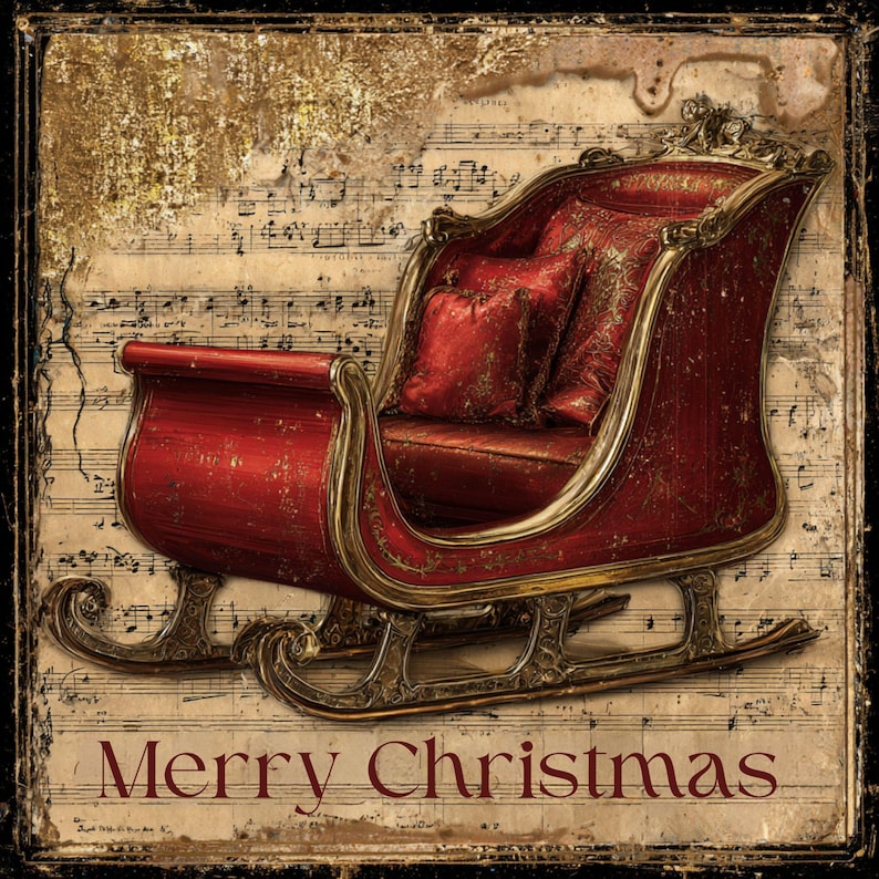 Elegant Sleigh Christmas Sign – 10x10 Vintage Holiday Wall Art, Red and ...