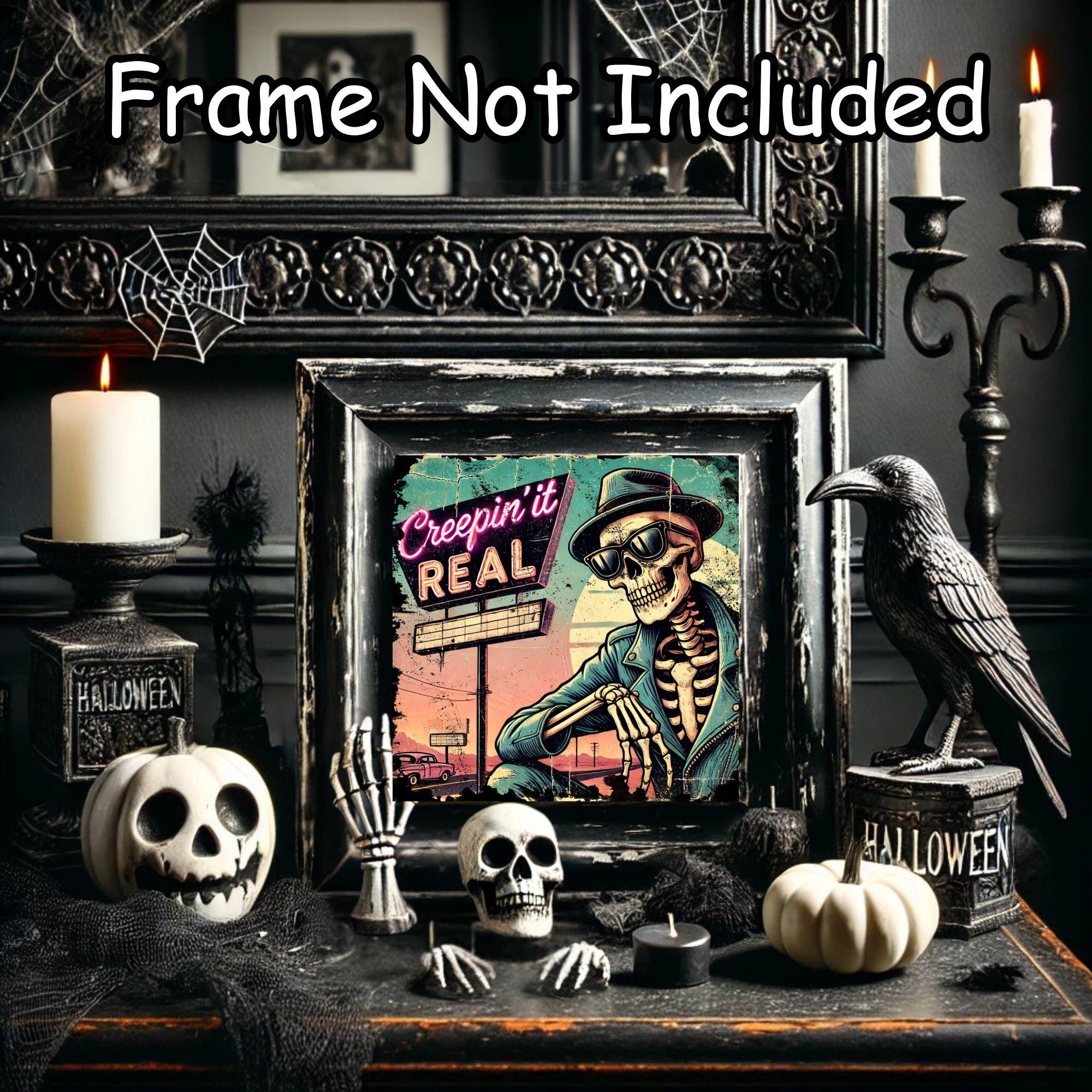 Creepin’ It Real Halloween Skeleton Sign – Retro Gothic Wall Art ...