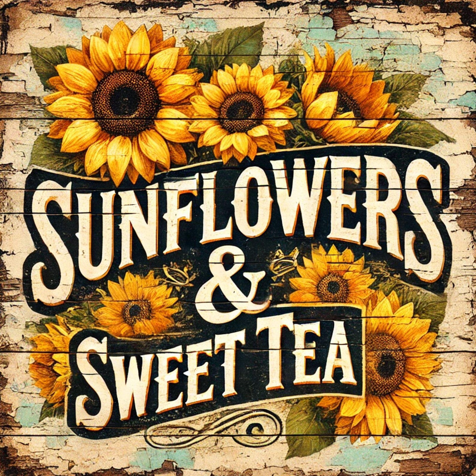 Rustic Sunflower Metal Sign, Summer Porch Decor, Vintage Sweet Tea ...