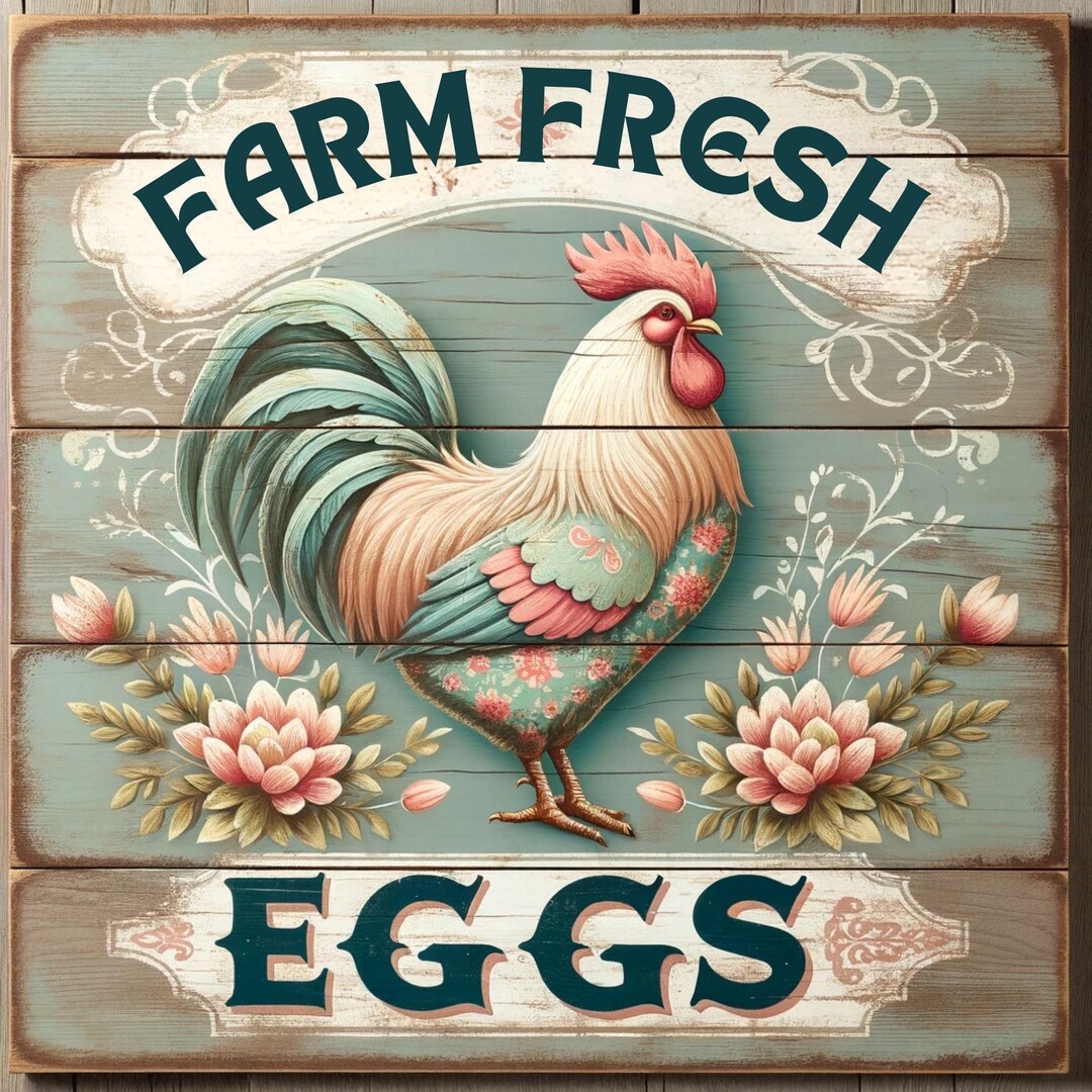 Farm Fresh Eggs Sign – Rustic Rooster Wall Art, Vintage Farmhouse ...