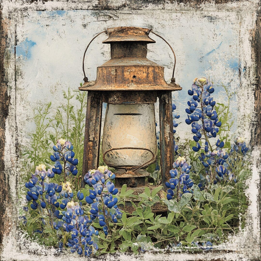Rustic Lantern Aluminum Sign – Bluebonnet Wall Art for Farmhouse and ...