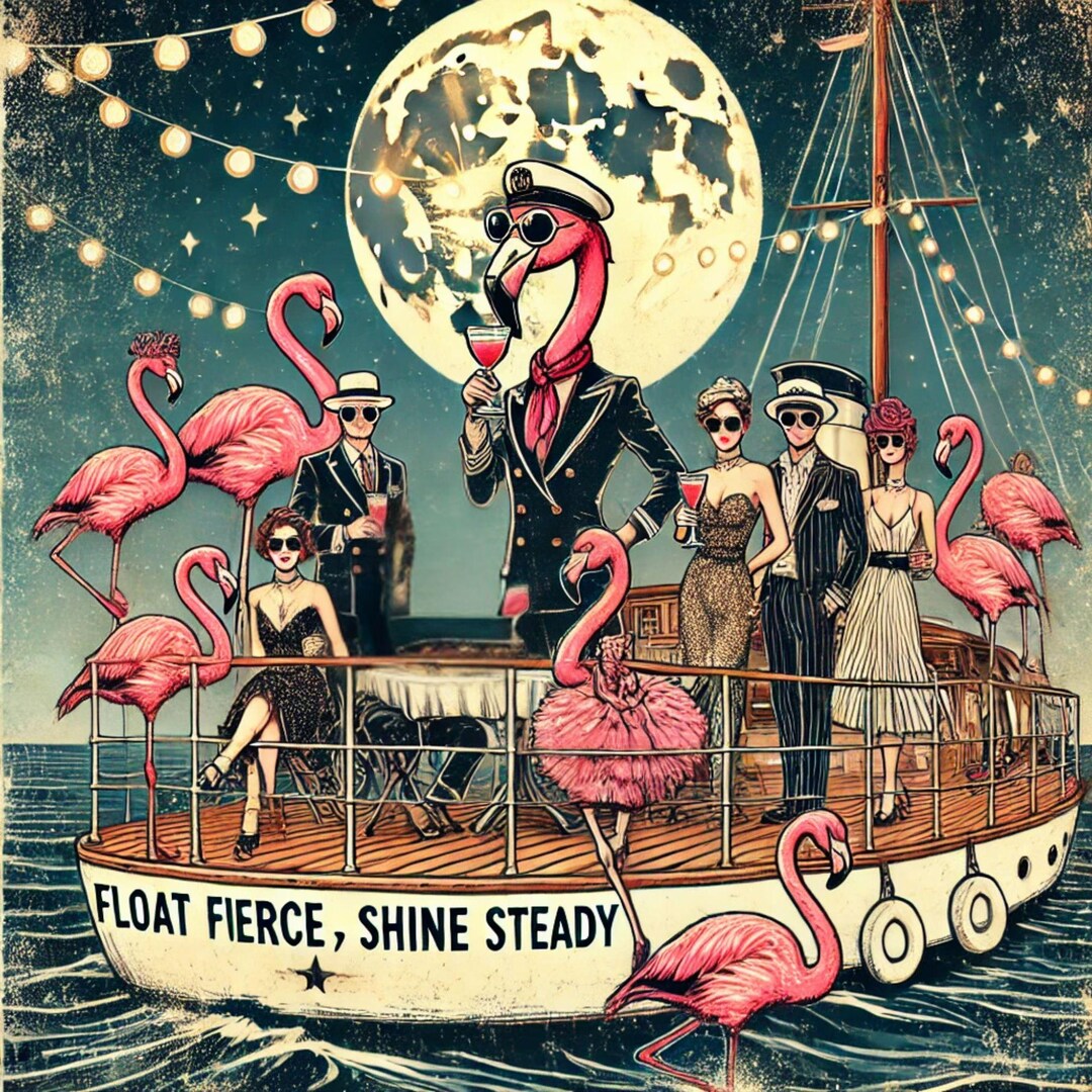 Retro Flamingo Yacht Party Sign, Float Fierce Shine Steady, Funny ...