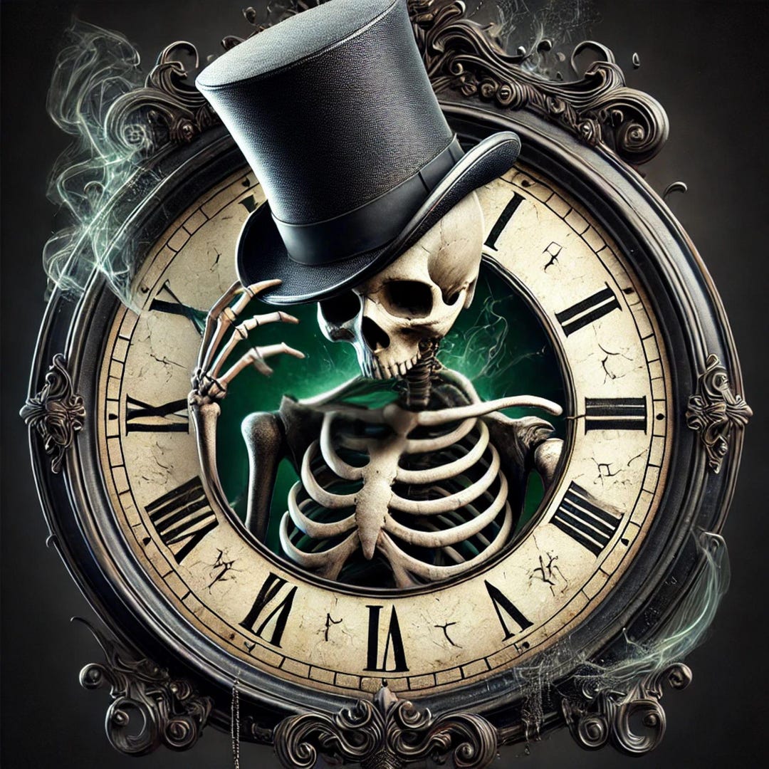 Skeleton Clock Wall Art, 10x10 Gothic Halloween Sign, Steampunk Skull ...