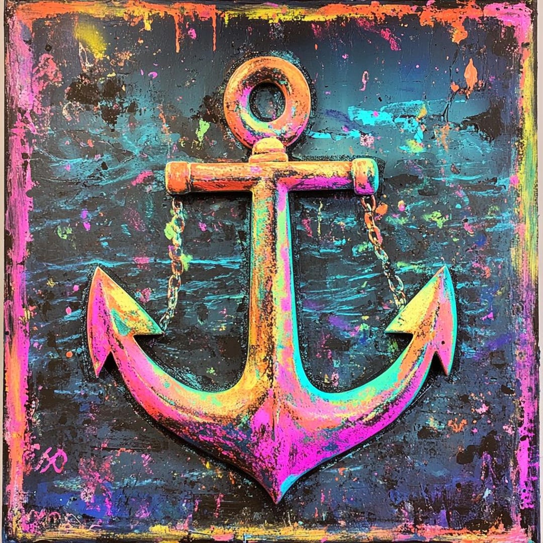 Neon Anchor Wall Art Sign, 10x10 Aluminum Coastal Sign, Vibrant ...