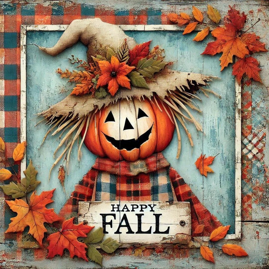Happy Fall Scarecrow Sign, 10x10 Aluminum Fall Decor, Pumpkin Jack-o ...