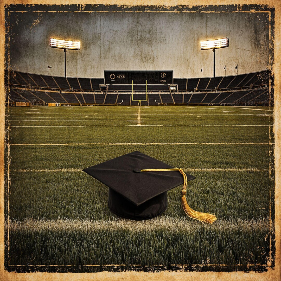 Football Graduation Sign 10x10, Black Cap Stadium Wall Art, Senior ...