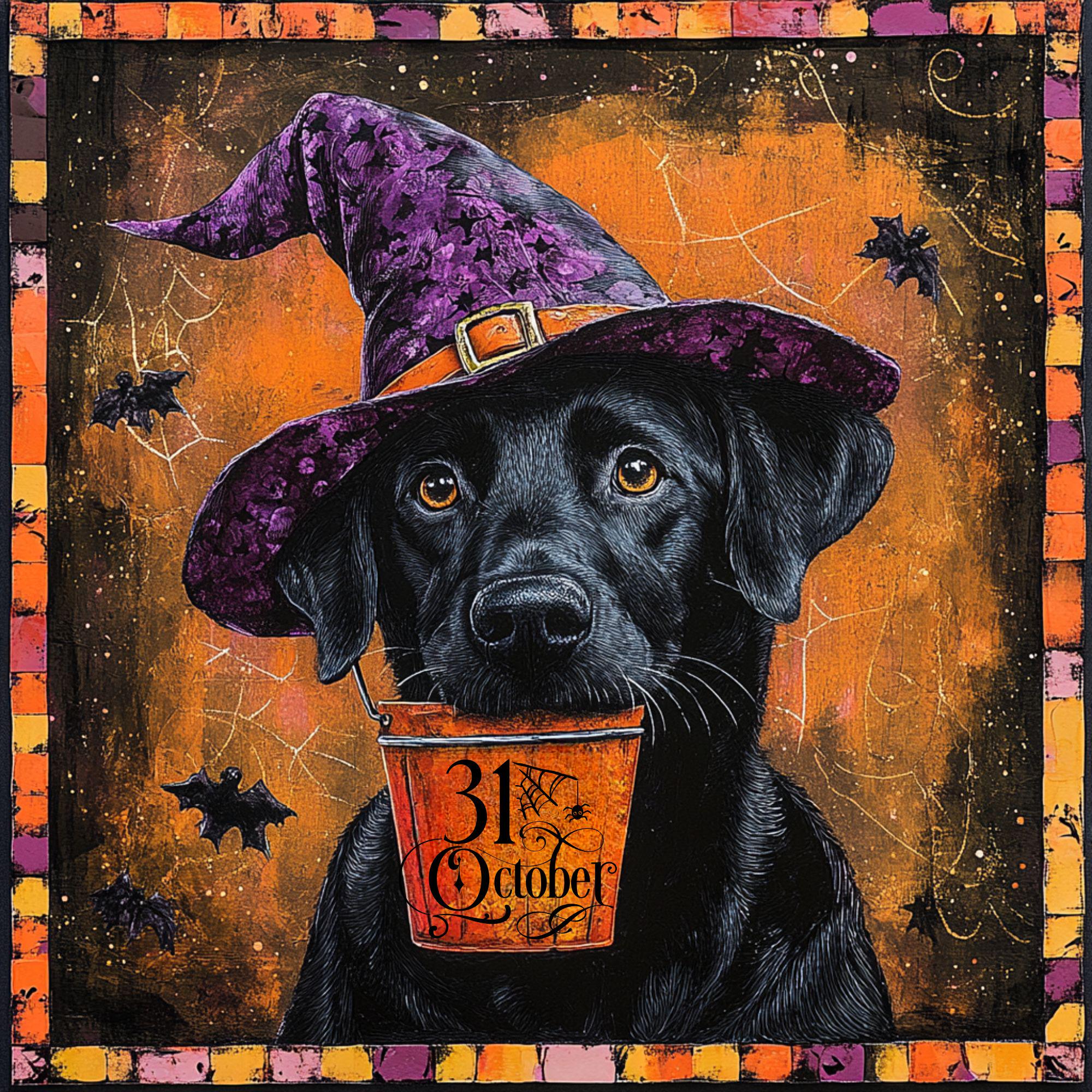 Halloween Dog Art Sign 10x10 – Black Lab Witch Decor, October 31 Sign ...