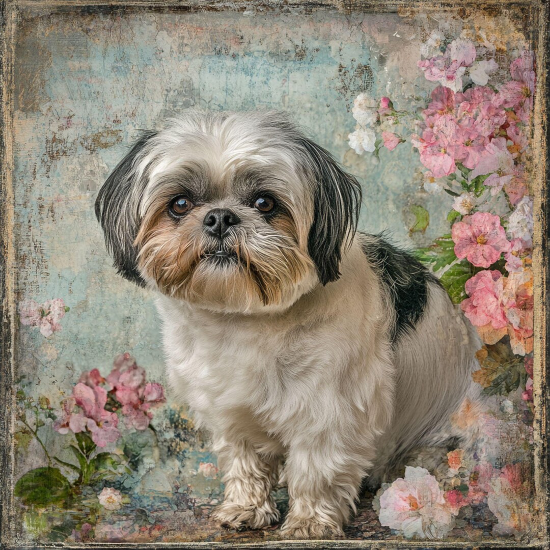 Shih Tzu Aluminum Sign - Rustic Floral Dog Wall Art - Personalized Gift ...
