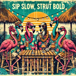 Tropical Flamingo Bar Sign, Sip Slow Strut Bold, Retro Tiki Lounge ...